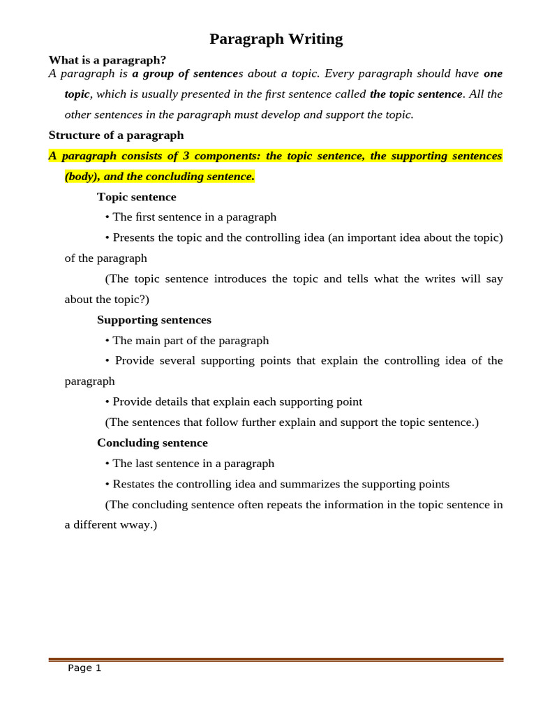 Writing Handout 1 - Paragraphs | PDF | Hobbies | Paragraph