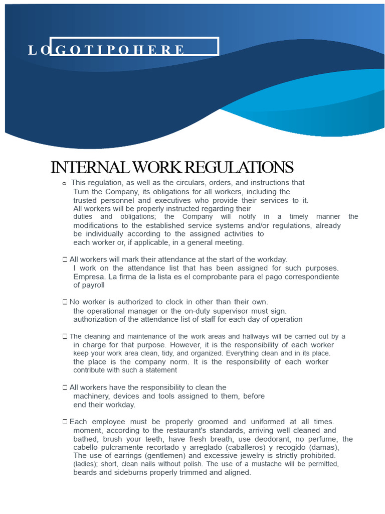 Internal Work Regulations | PDF | Waiting Staff | Kitchen