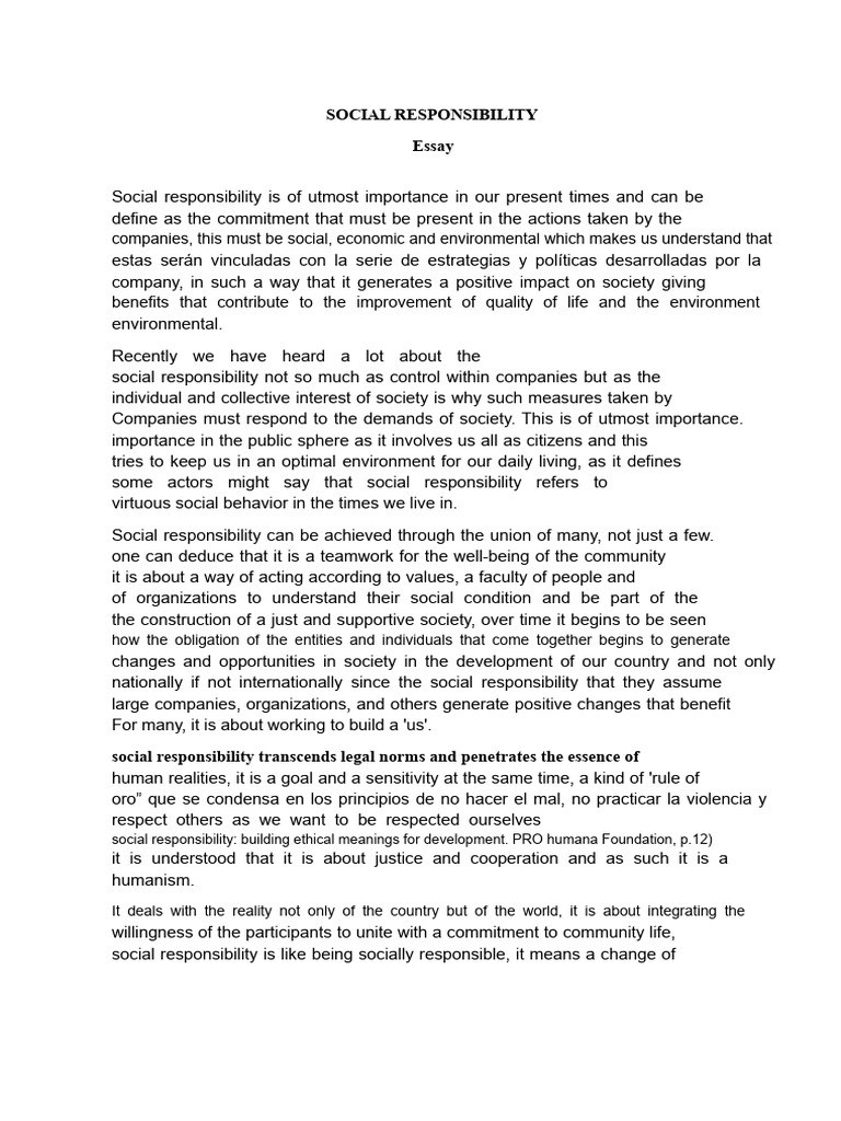 Social Responsibility ESSAY | PDF | Well Being | Corporate Social ...