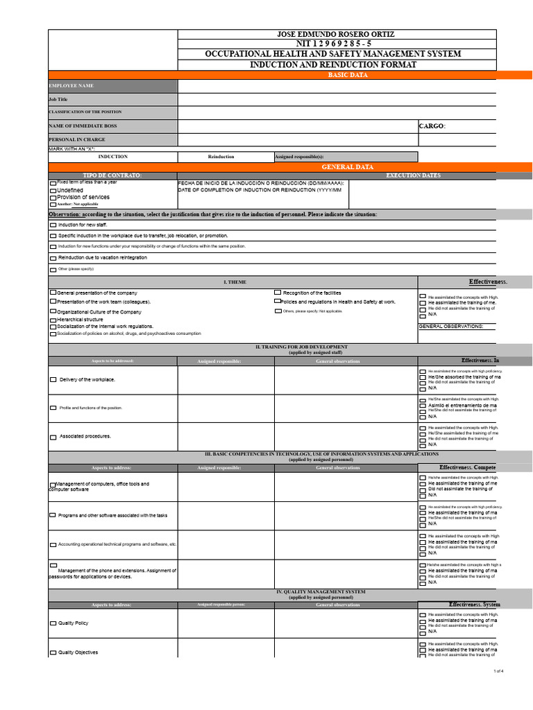 SST-FR-16 Induction and Re-Induction Format | PDF | Occupational Safety ...