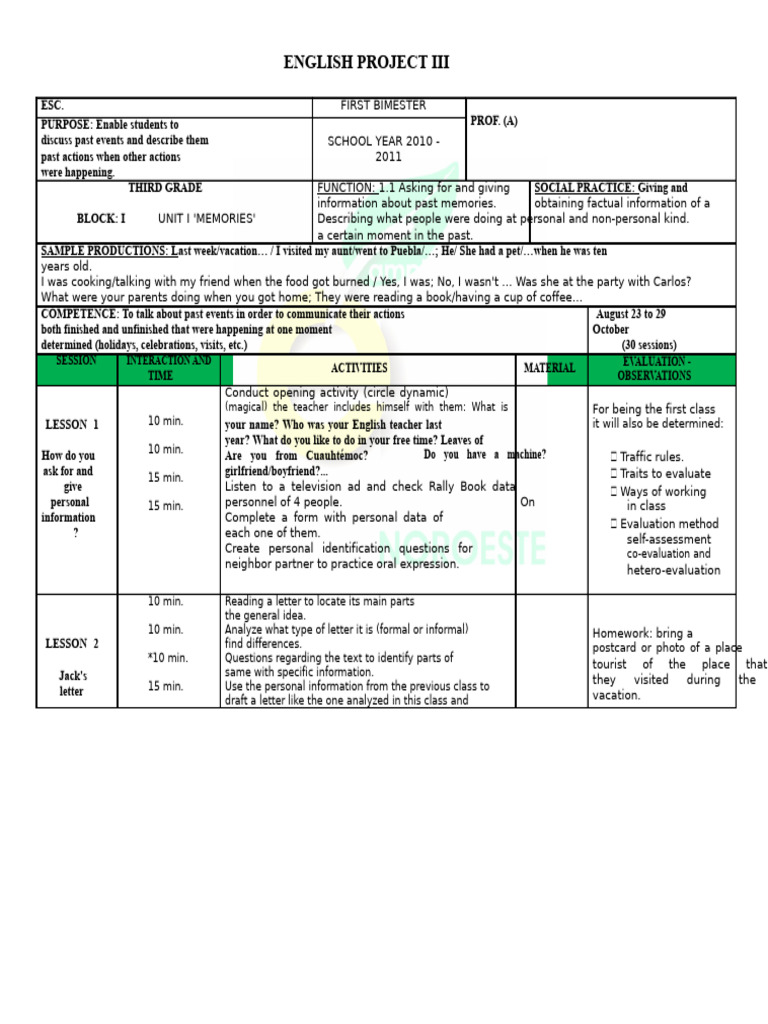 ENGLISH PLANNING 3rd BLOCK I | PDF | Reading Comprehension | Linguistics
