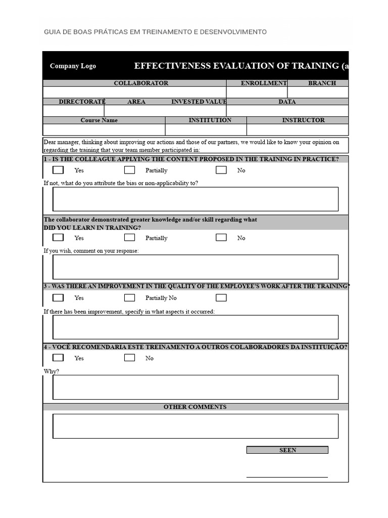 Training Effectiveness Evaluation Survey | PDF