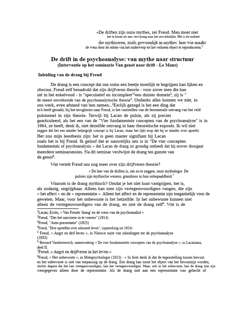 De Drang in de Psychoanalyse Van Mythe Naar Structuur - Mathieu Bidard ...