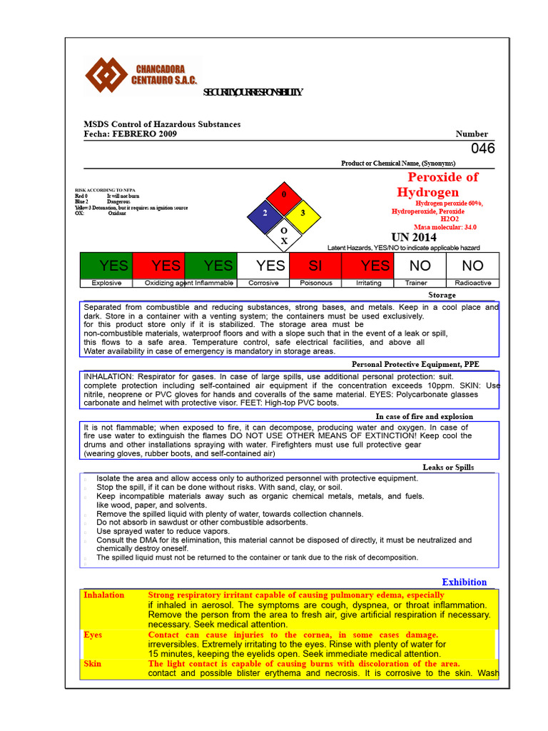 MSDS - Hydrogen Peroxide | PDF | Hydrogen Peroxide | Water