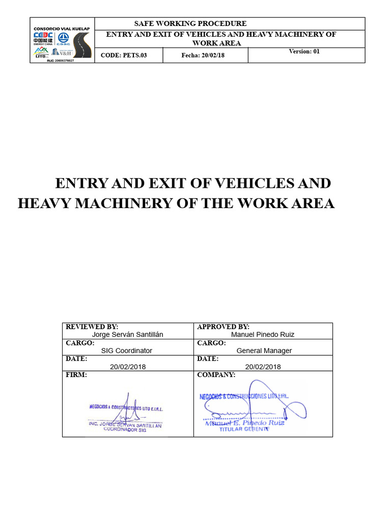 PETS.03 - Vehicle Entry and Exit | PDF | Heavy Equipment | Traffic