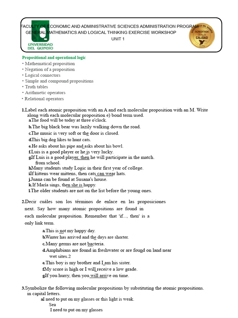 Logic and Mathematics Workshop Exercises | PDF | Logic | Mathematical Logic