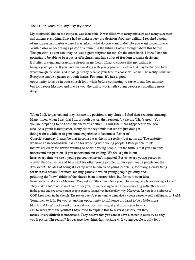 The Call To Youth Ministry | PDF | Jesus