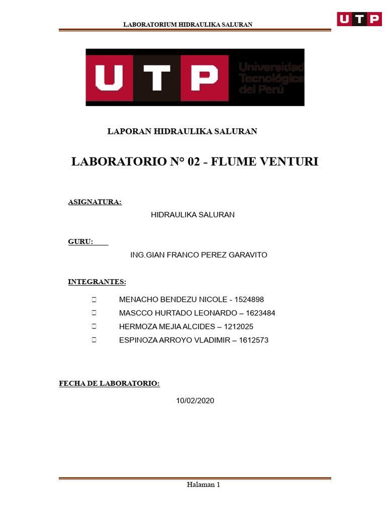 HIDRAULIKA SALUR Laboratorium N02 Venturi | PDF