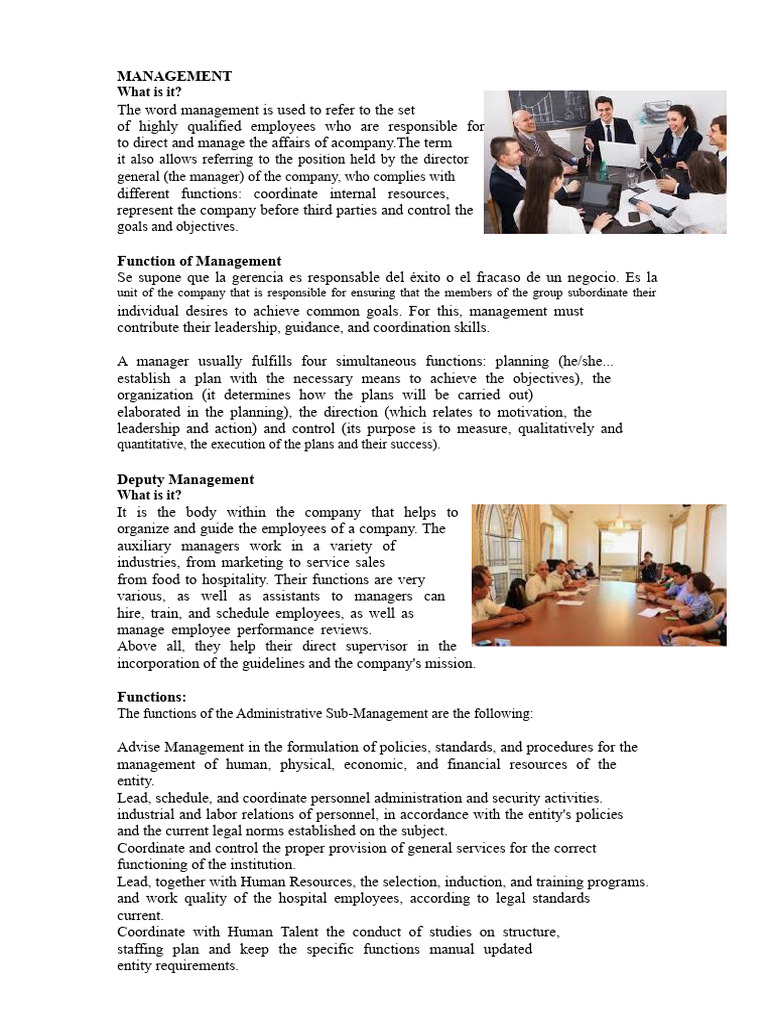 MANAGEMENT, Deputy Management, Secretary What Is It and What Is It For ...