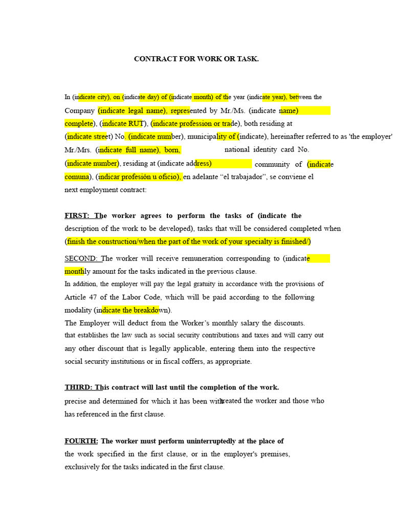 Work or Task Employment Contract | PDF | Employment | Business