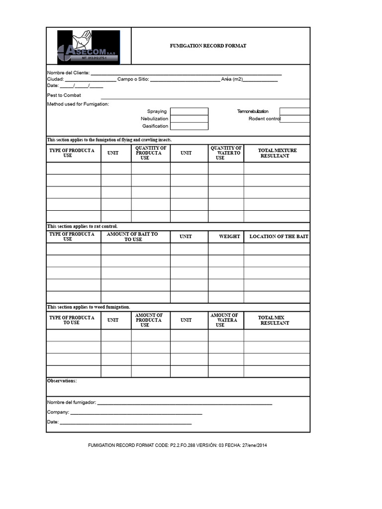 Fumigation Record Format | PDF