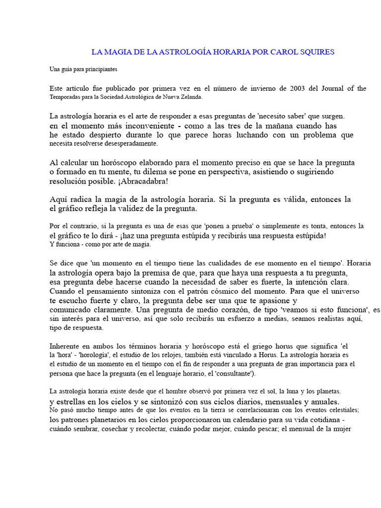 La Magia de La Astrología Horaria Por Carol Squires | PDF | Astrología ...