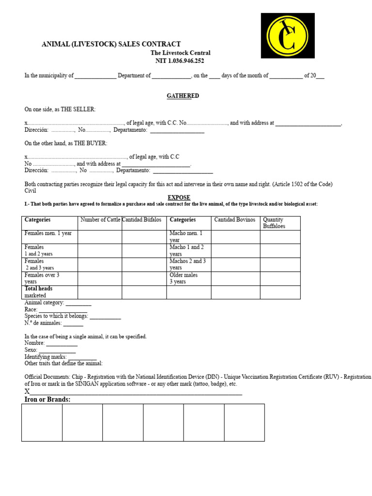 CATTLE CONTRACT - Purchase and Sale - Animals - Word | PDF | Legal ...