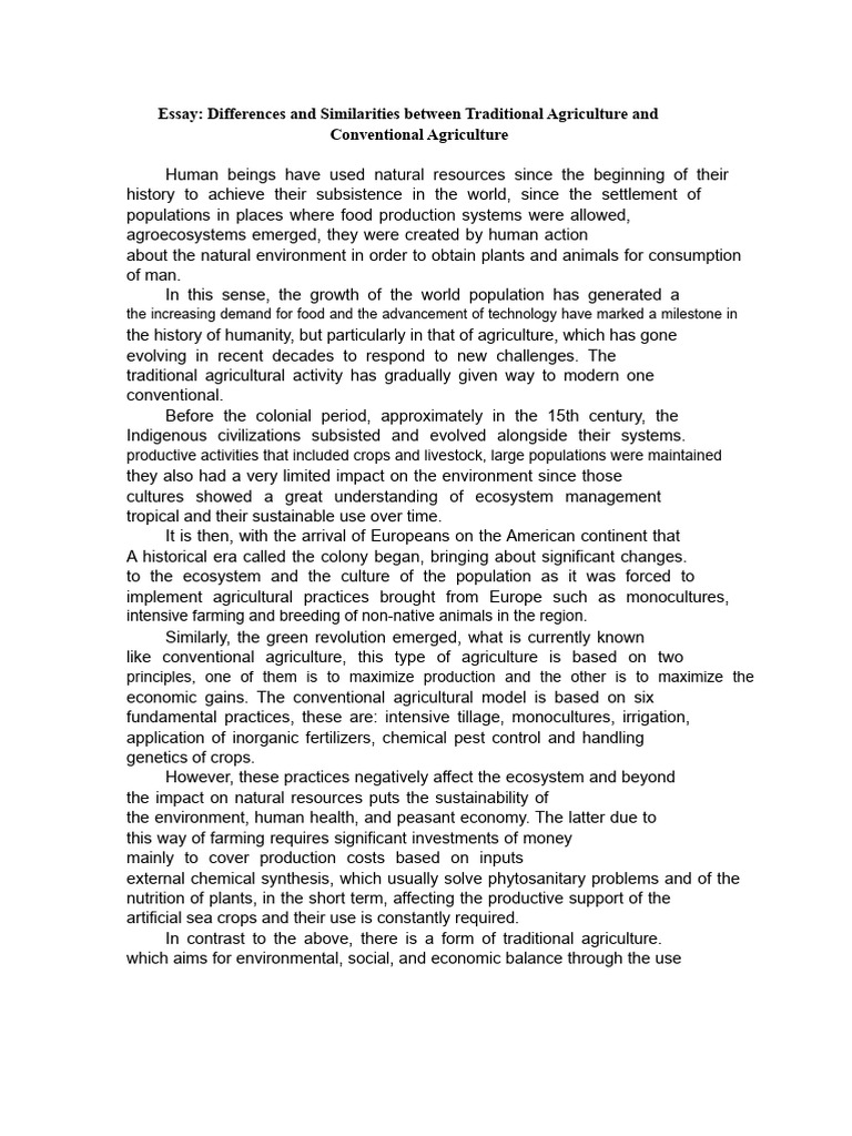 Essay On Traditional and Conventional Agriculture | PDF | Agriculture ...