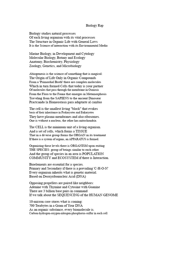 Engaging Biology Rap Overview | PDF | Biology | Cell (Biology)
