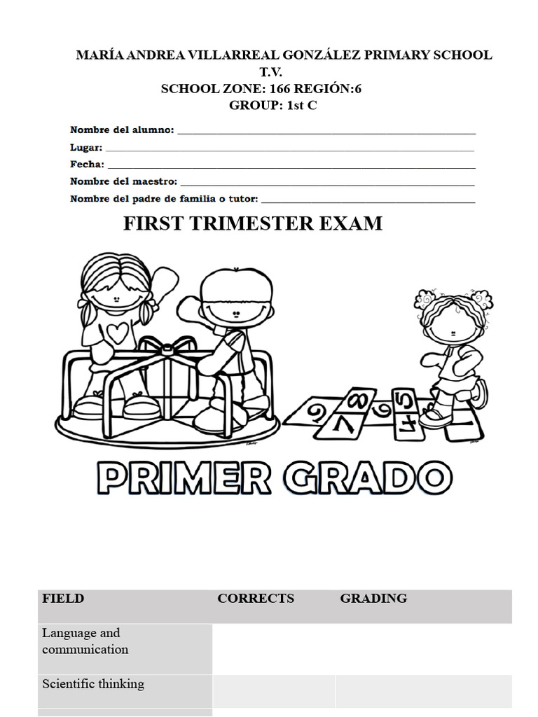 FIRST TRIMESTER EXAM 1st GRADE 2023-2024 | PDF | Linguistics