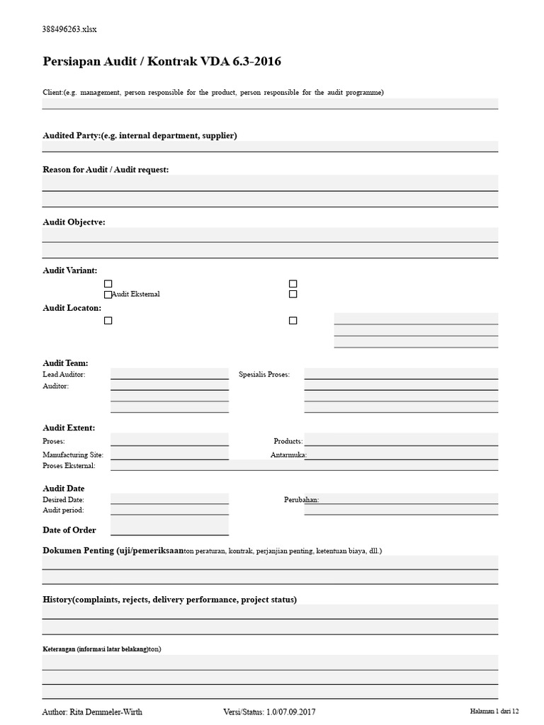 Layanan Audit Proses Alat Excel VDA 6.3 2016 en V1.0 | PDF