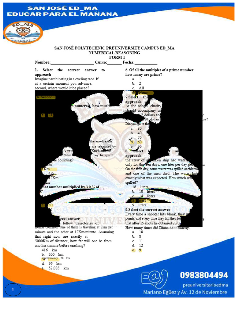 UTA Numerical reasoning. | PDF
