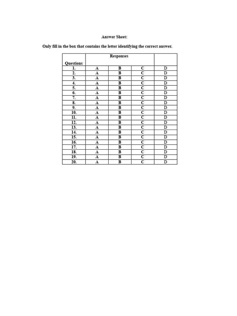 Answer Sheet X 20 | PDF