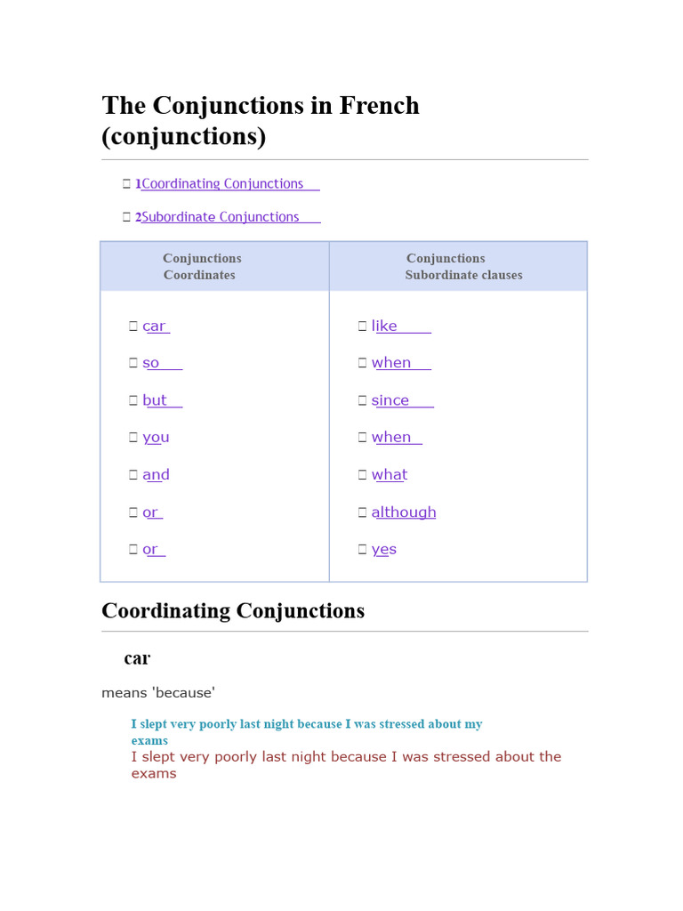 Conjunctions in French | PDF | Syntax | English Grammar