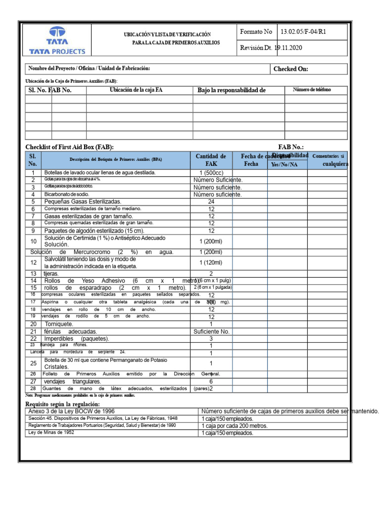 Lista de Verificación de La Caja de Primeros Auxilios | PDF