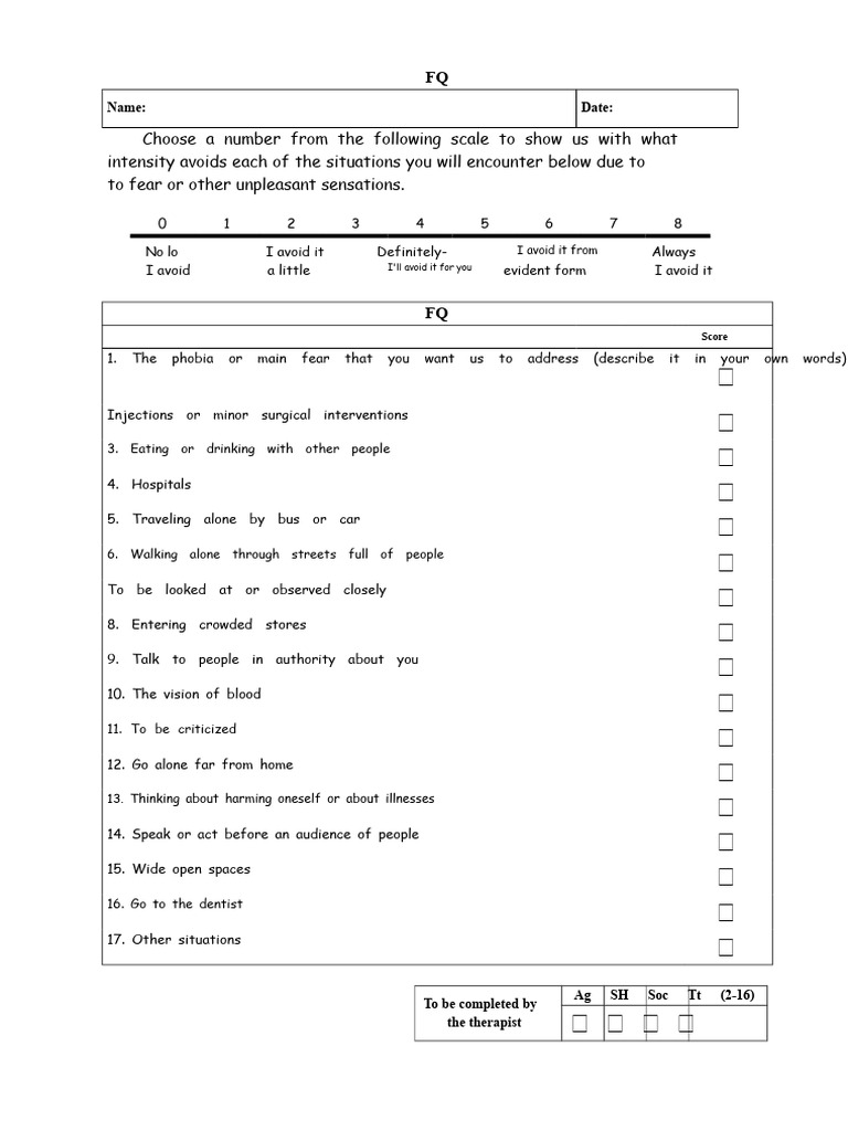 Phobia Intensity Assessment Tool | PDF | Phobia | Human Diseases And ...