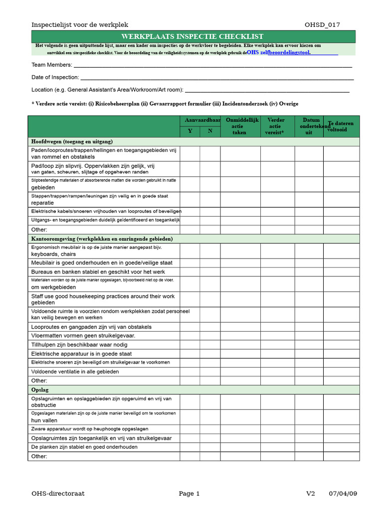 Checklist Voor OHS-inspectie Op de Werkplek | PDF
