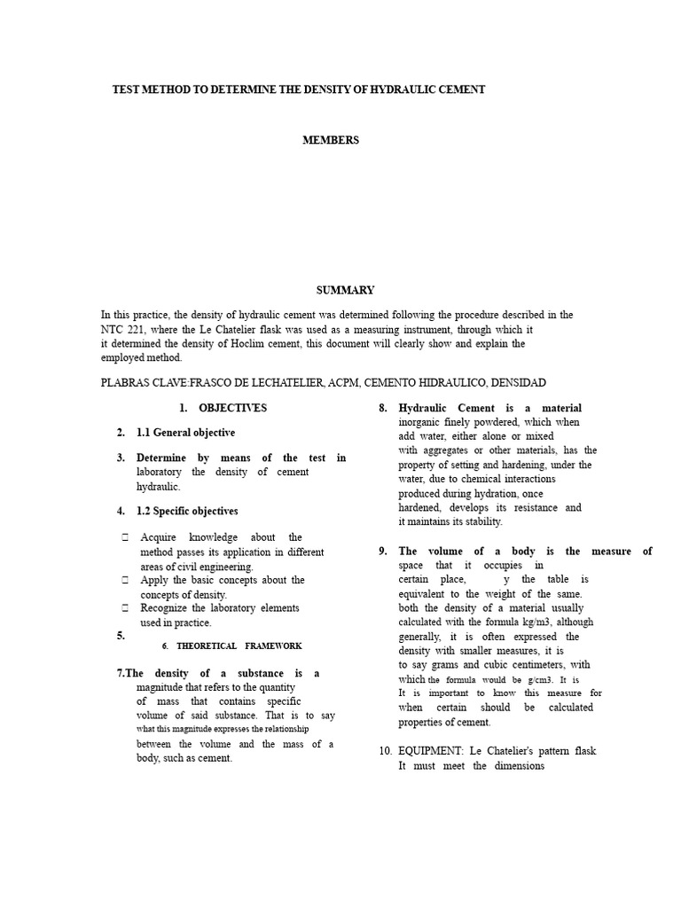 Test Method For Determining The Density of Hydraulic Cement | PDF ...