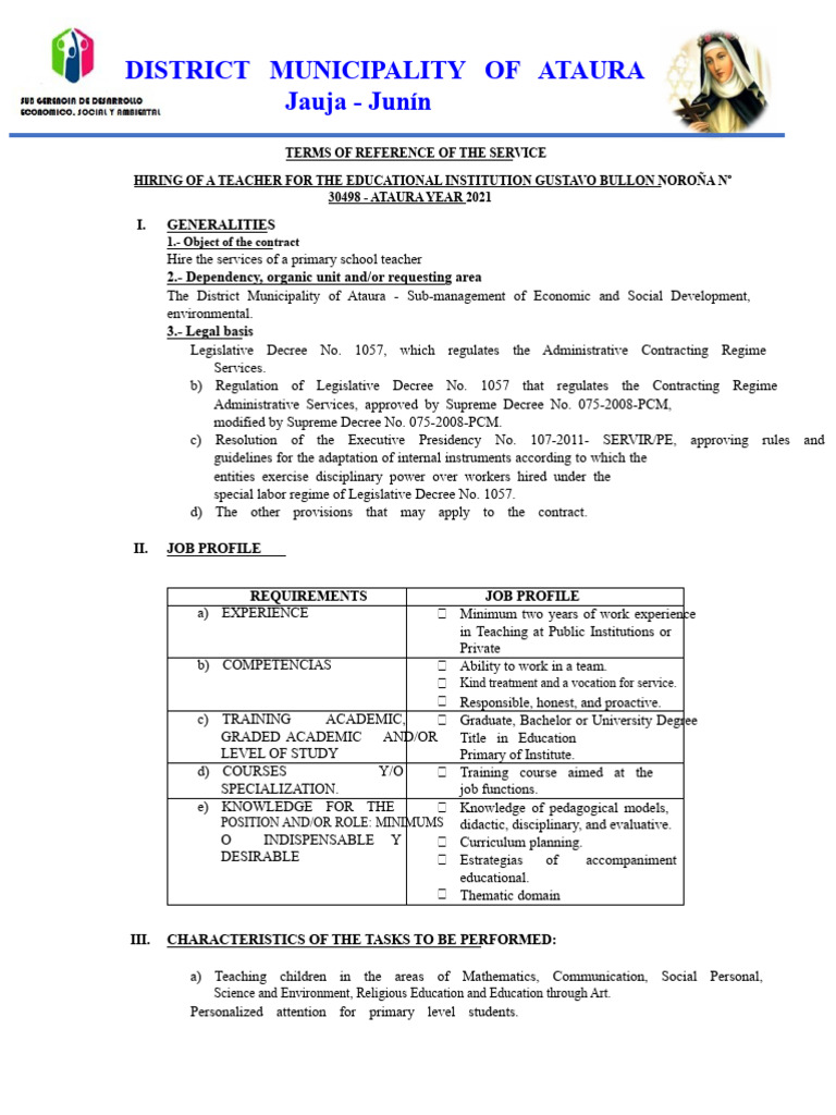 Terms of Reference For Teachers | PDF | Curriculum | Teachers