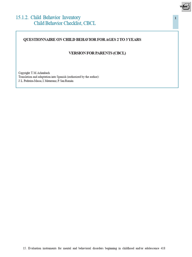 CBCL Questionnaire | PDF | Adolescence | Behavioural Sciences