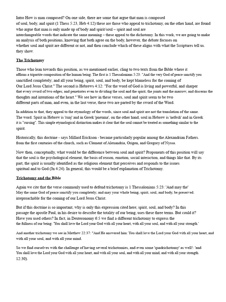 Dichotomy and Trichotomy | PDF | Soul | Bible