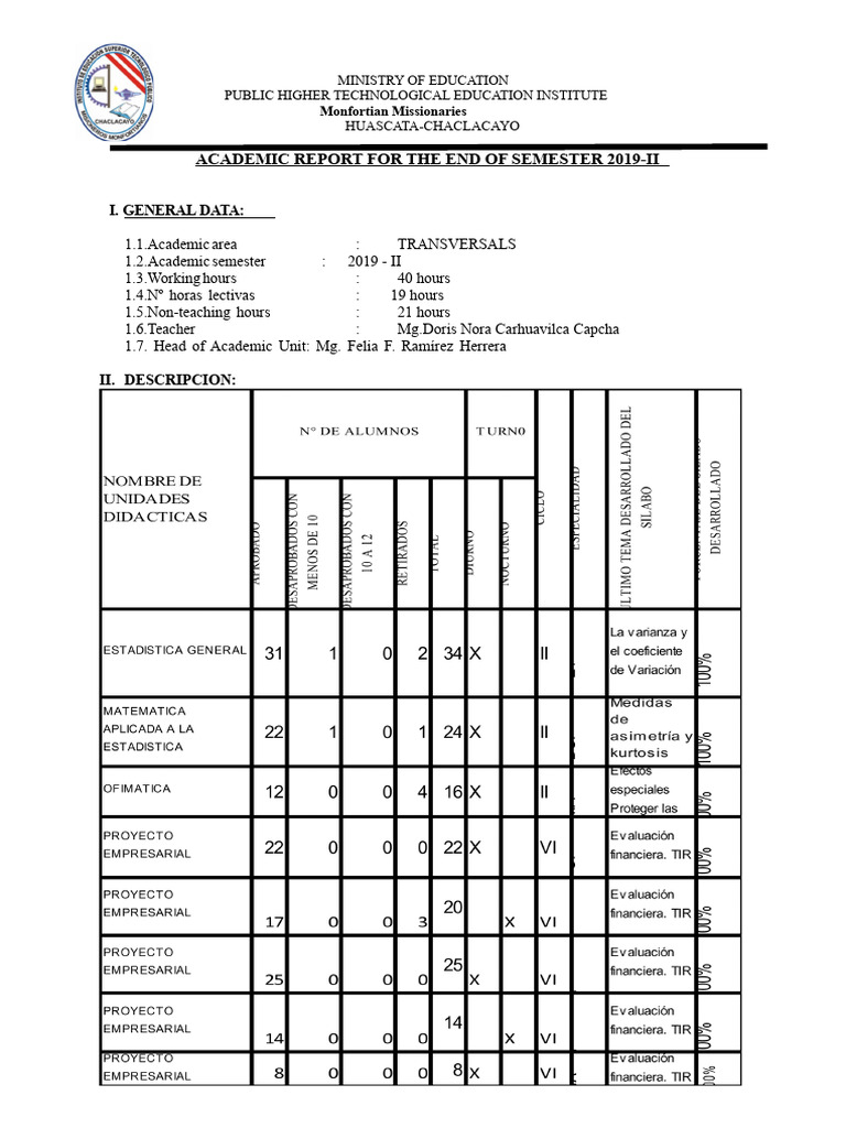 2019-II Academic Report: Statistics Course | PDF