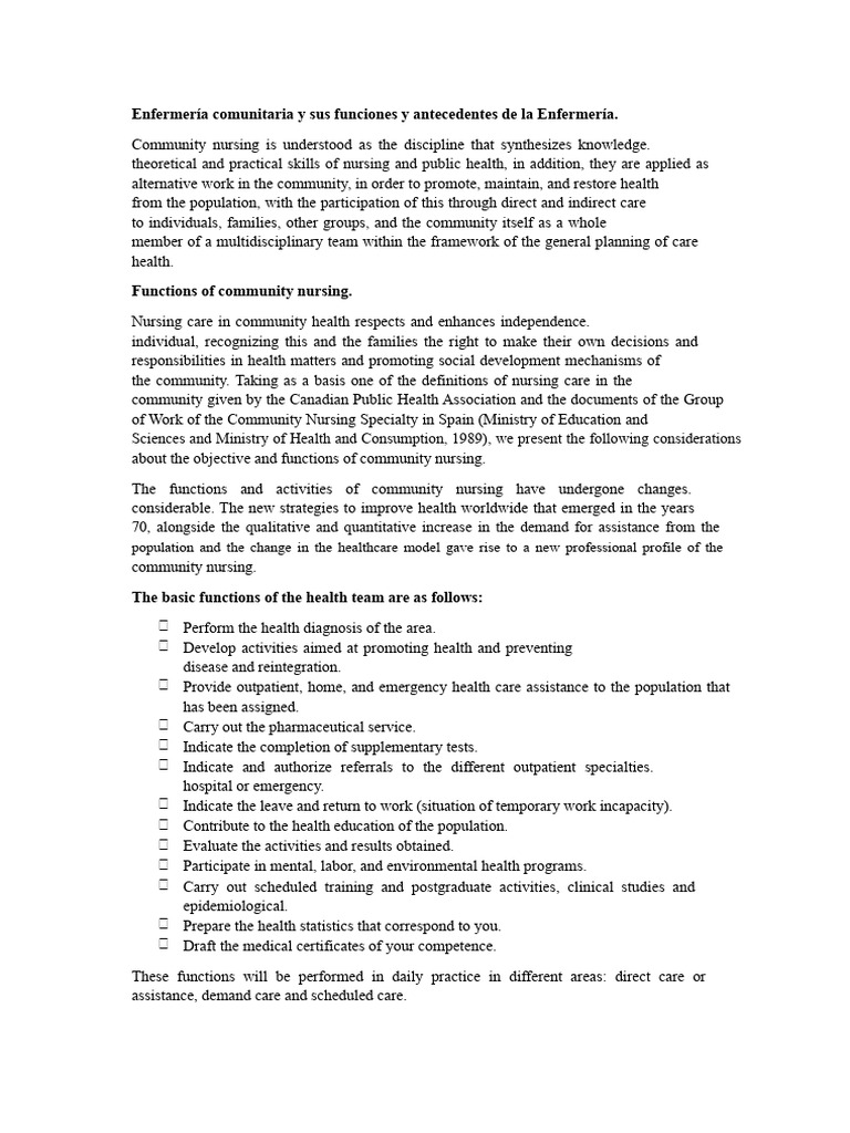 Community Nursing and Its Functions and The Background of Nursing ...