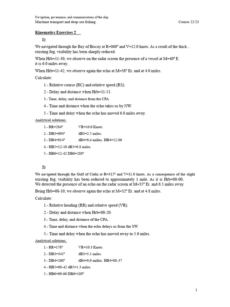 Kinematics Exercises 2 | PDF | Ships | Port And Starboard
