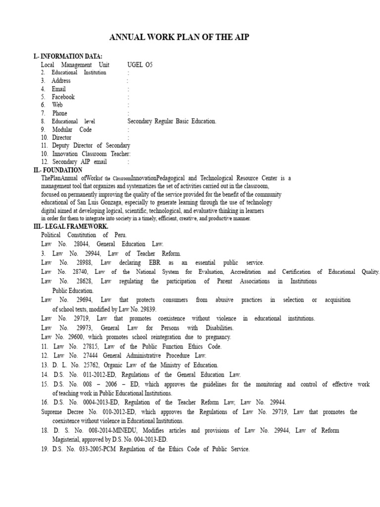 Annual Work Plan of The AIP | PDF | Educational Technology ...