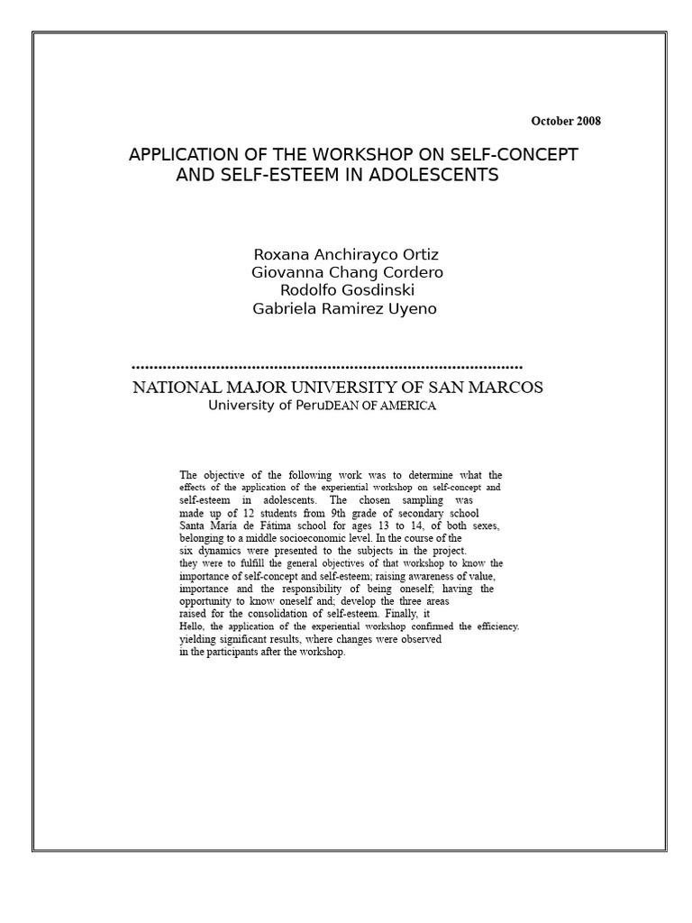 Self-esteem Workshop | PDF | Self Concept | Self Esteem
