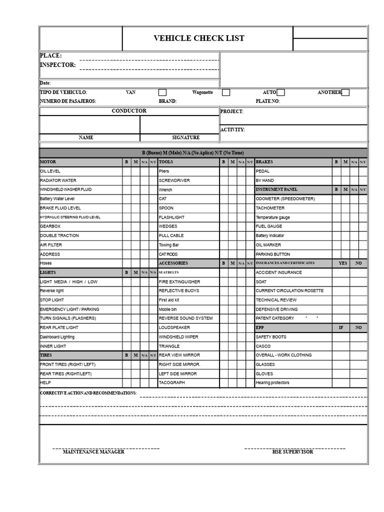 Comprehensive Vehicle Inspection Checklist | PDF | Vehicles | Motor Vehicle