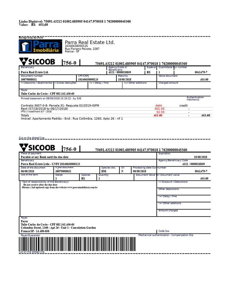 Invoice - Rent AUGUST | PDF | Receipt | Money
