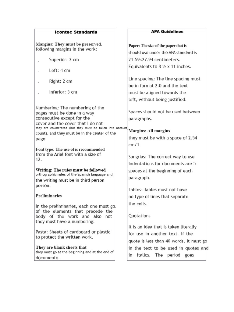 Comparative Table (ICONTEC Standards / APA Standards) | PDF | Apa Style ...