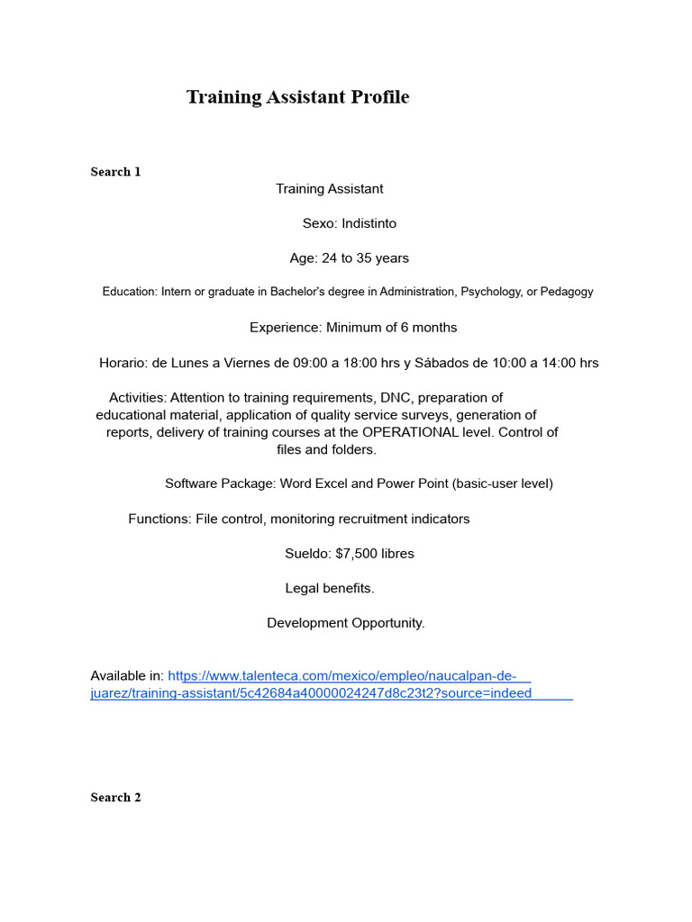 Training Assistant Job Profile Overview | PDF | Human Resources | Business