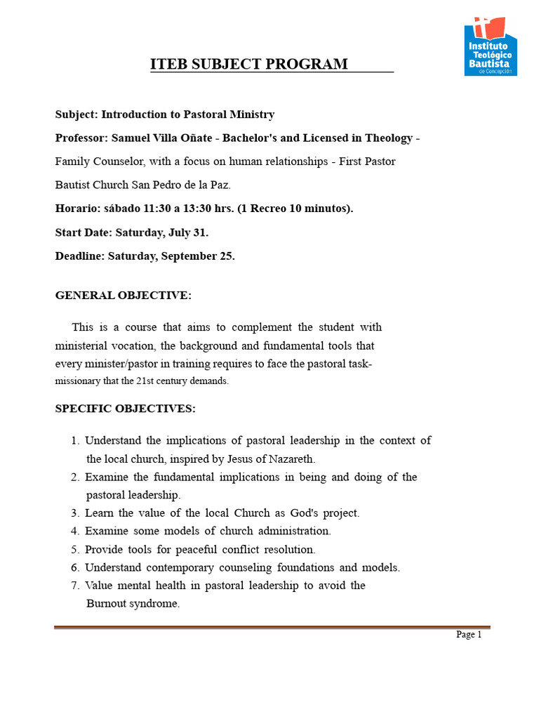Introduction to Pastoral Ministry Course | PDF