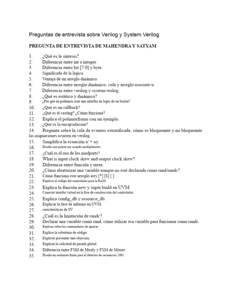 Preguntas de Entrevista Sobre Verilog SV | PDF | Puerta lógica ...