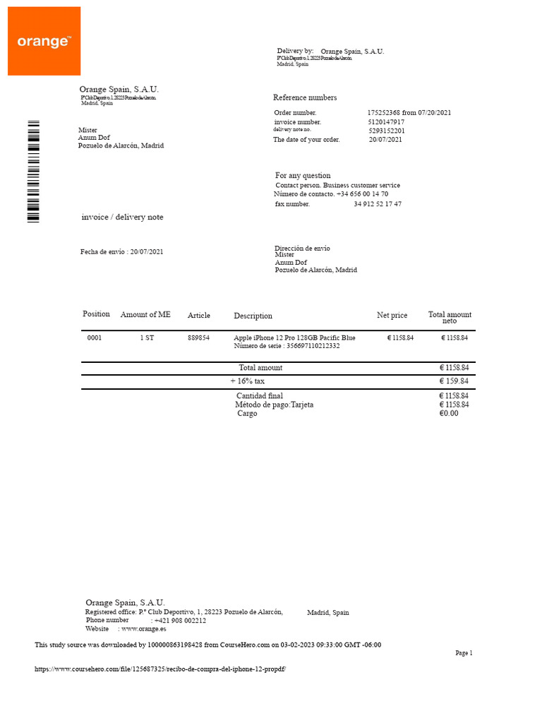 iPhone 12 Pro Purchase Receipt | PDF | Personal Digital Assistant ...