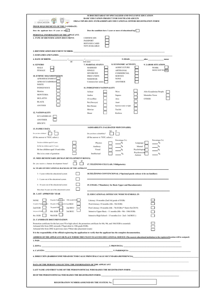 EBJA Registration Form for Adults | PDF | Identity Document