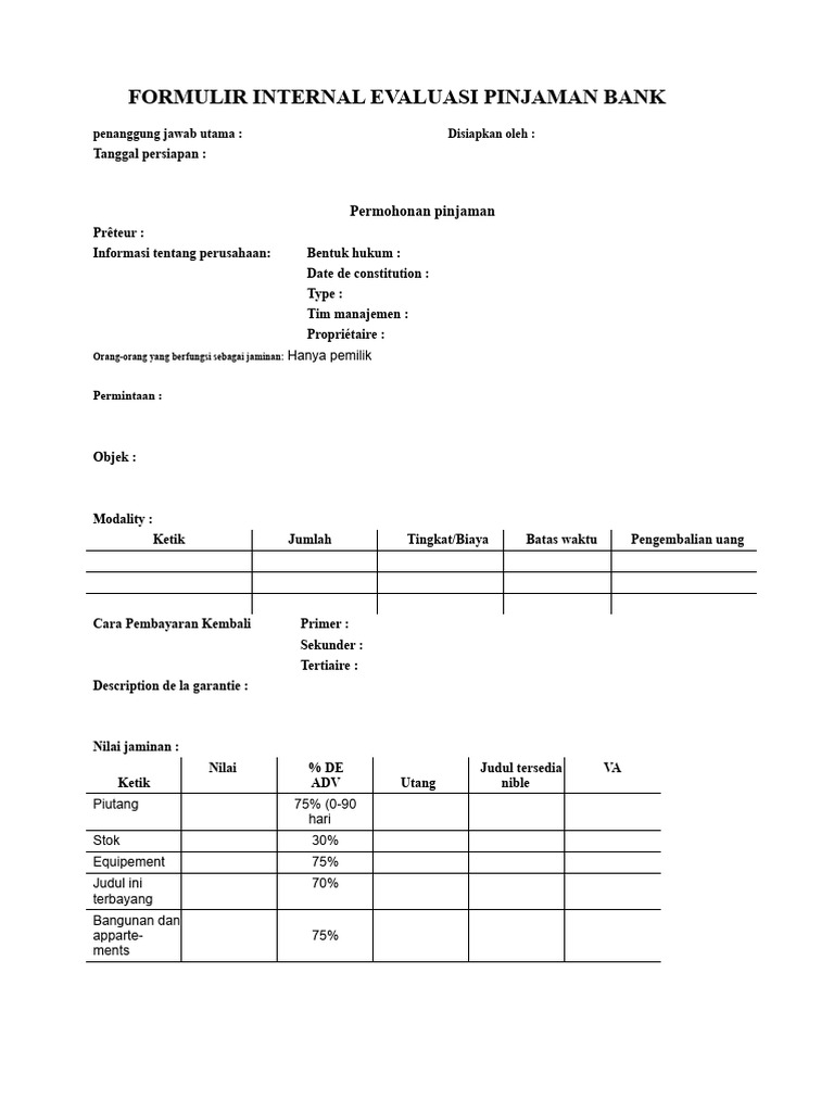 Formulir Evaluasi Pinjaman Bank | PDF