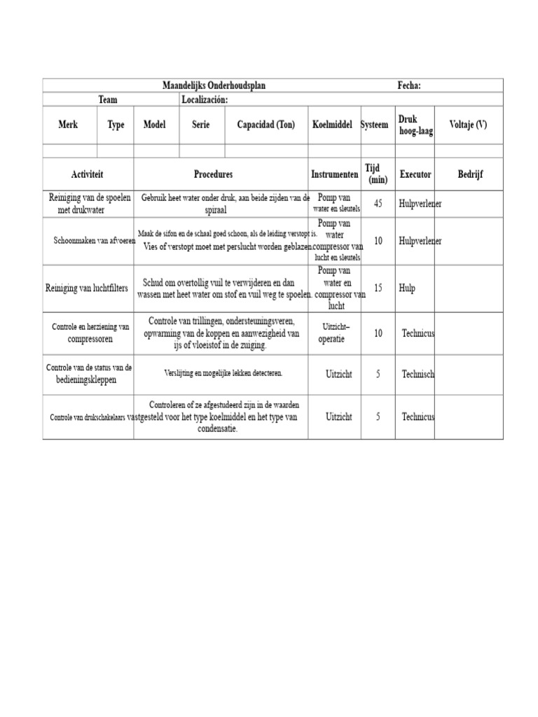 Onderhoudsplan Voor Carrier-Apparatuur | PDF