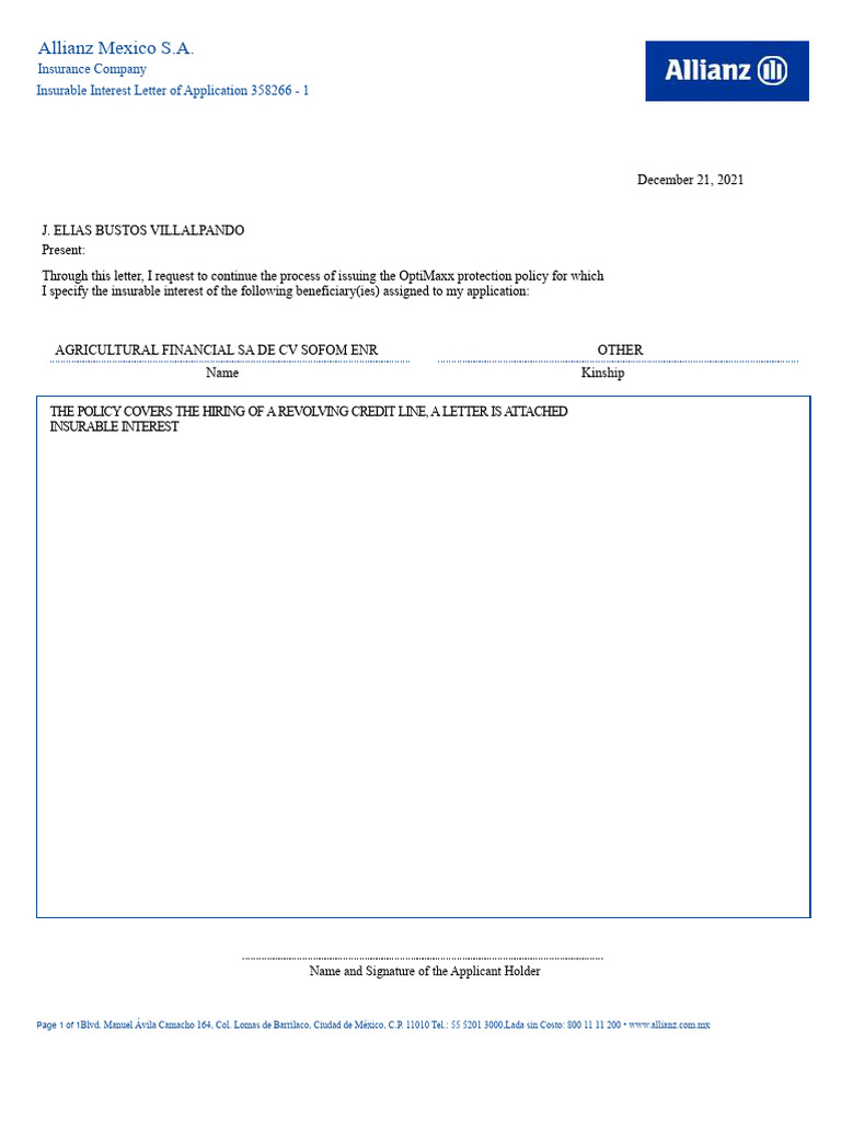 Insurable Interest Letter | PDF
