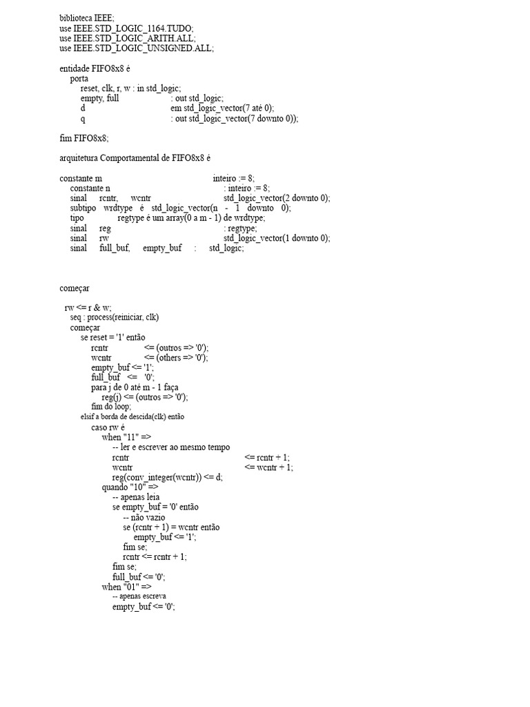 Implementação de FIFO 8x8 em VHDL | PDF | VHDL | Dados de computador