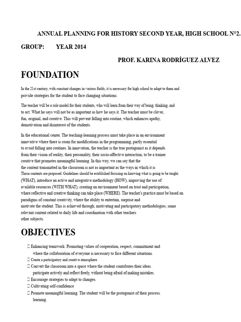 ANNUAL PLANNING FOR HISTORY SECOND YEAR | PDF | Learning | Creativity