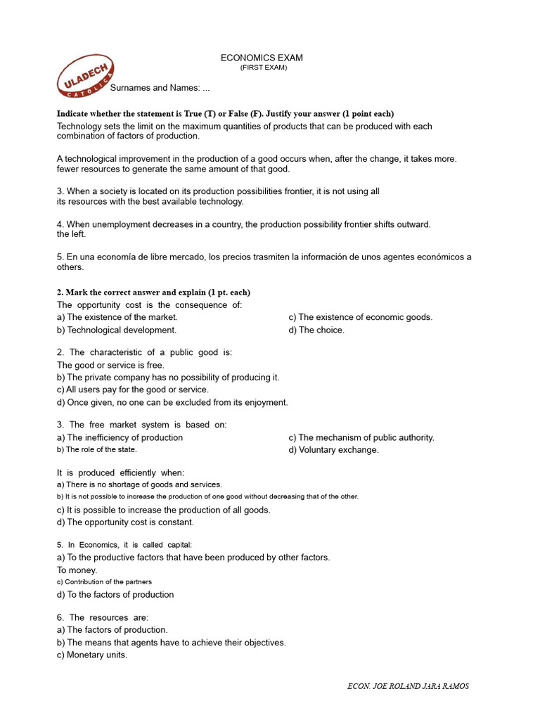 Economics Exam | PDF | Demand | Economics